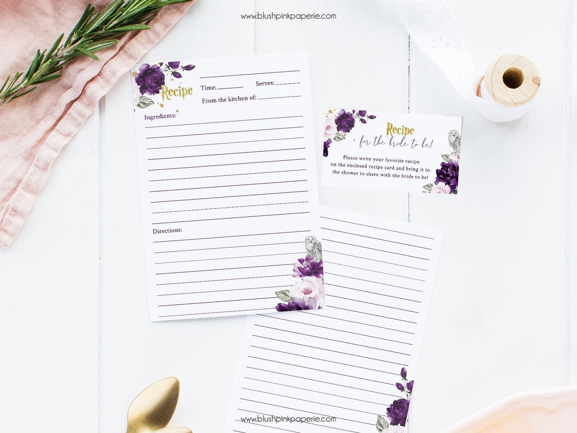 Editable Purple and Gold Vertical Recipe Card | Recipe Card Template ...