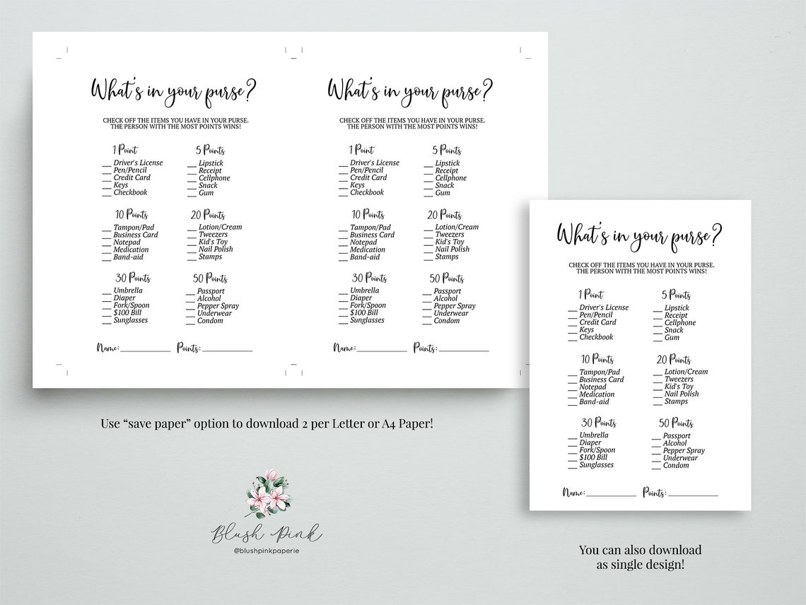 Editable What's in Your Purse Baby Shower Game Editable | Etsy