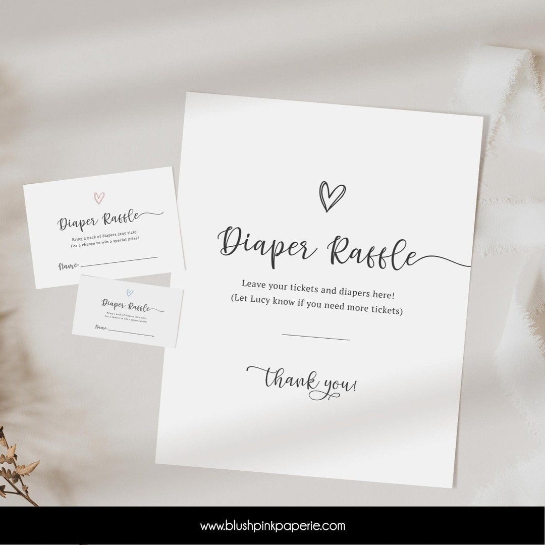 Minimalist Diaper Raffle Template | Calligraphy Baby Shower Templates ...