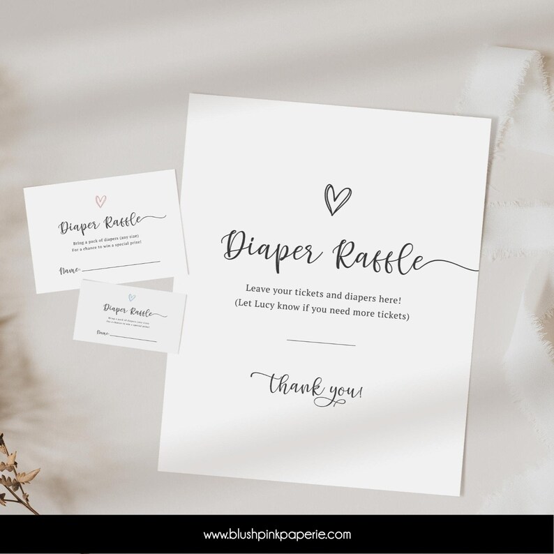 Minimalist Diaper Raffle Template | Calligraphy Baby Shower Templates ...