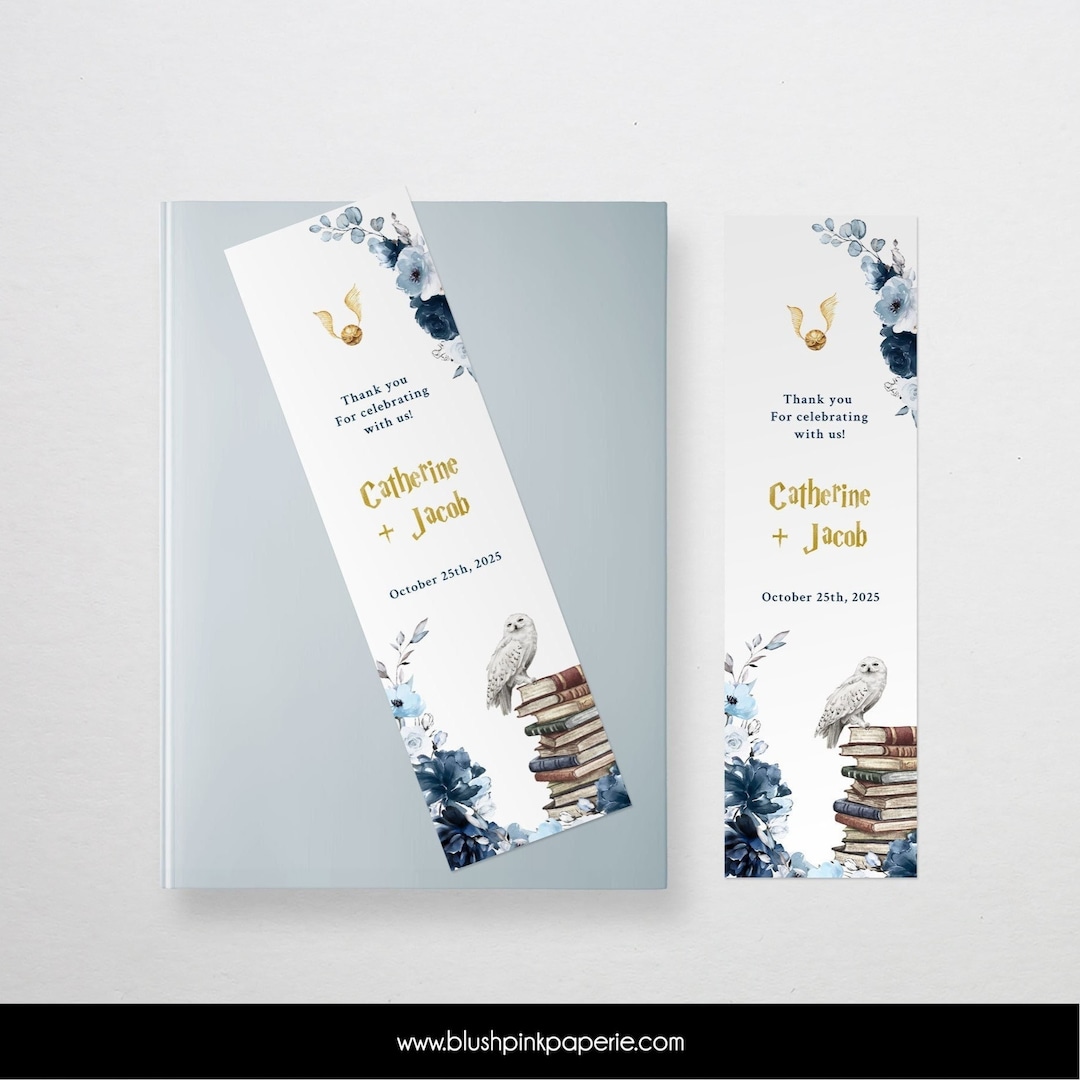 Editable Blue Flowers Bookmark Wizard Theme Party | Printable Bookmark ...