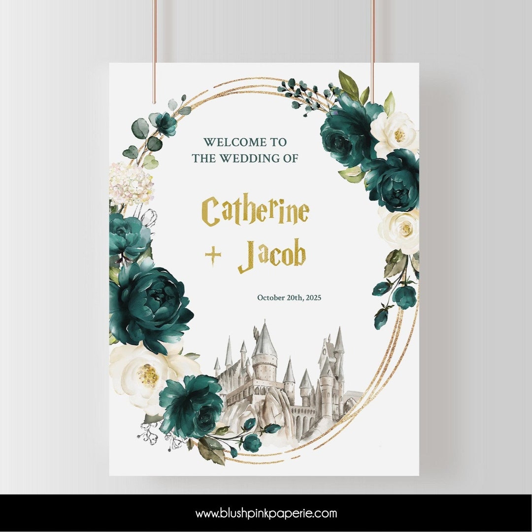 Emerald Flowers Wizard Theme Welcome Sign | Wedding Welcome Sign ...