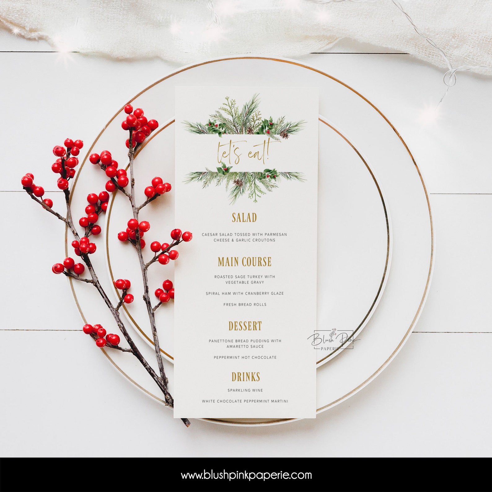 Christmas Party Menu Template, Christmas Menu Editable, Greenery ...