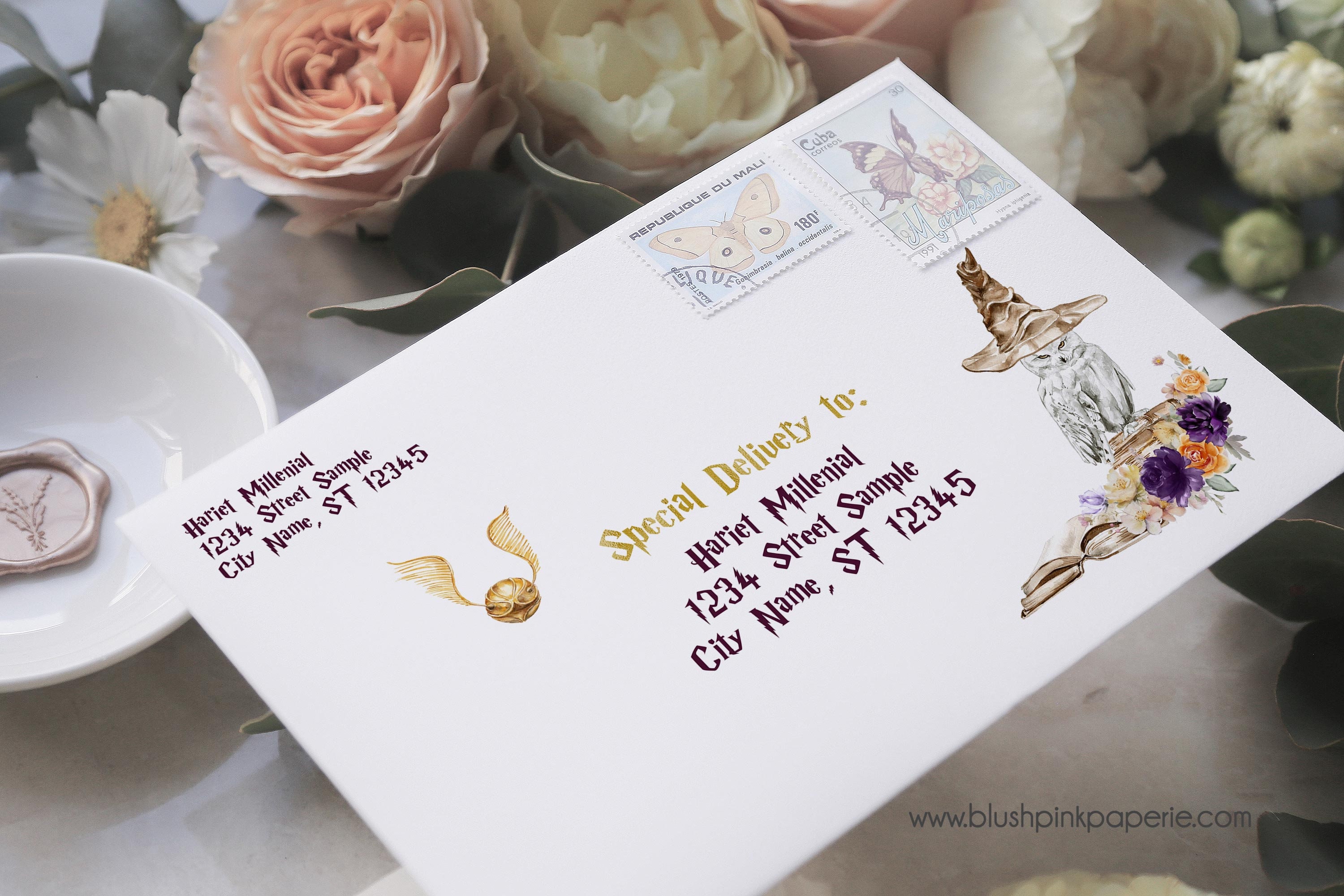 Editable Purple and Orange Wizard Envelope Wizard Bridal Party Envelope ...