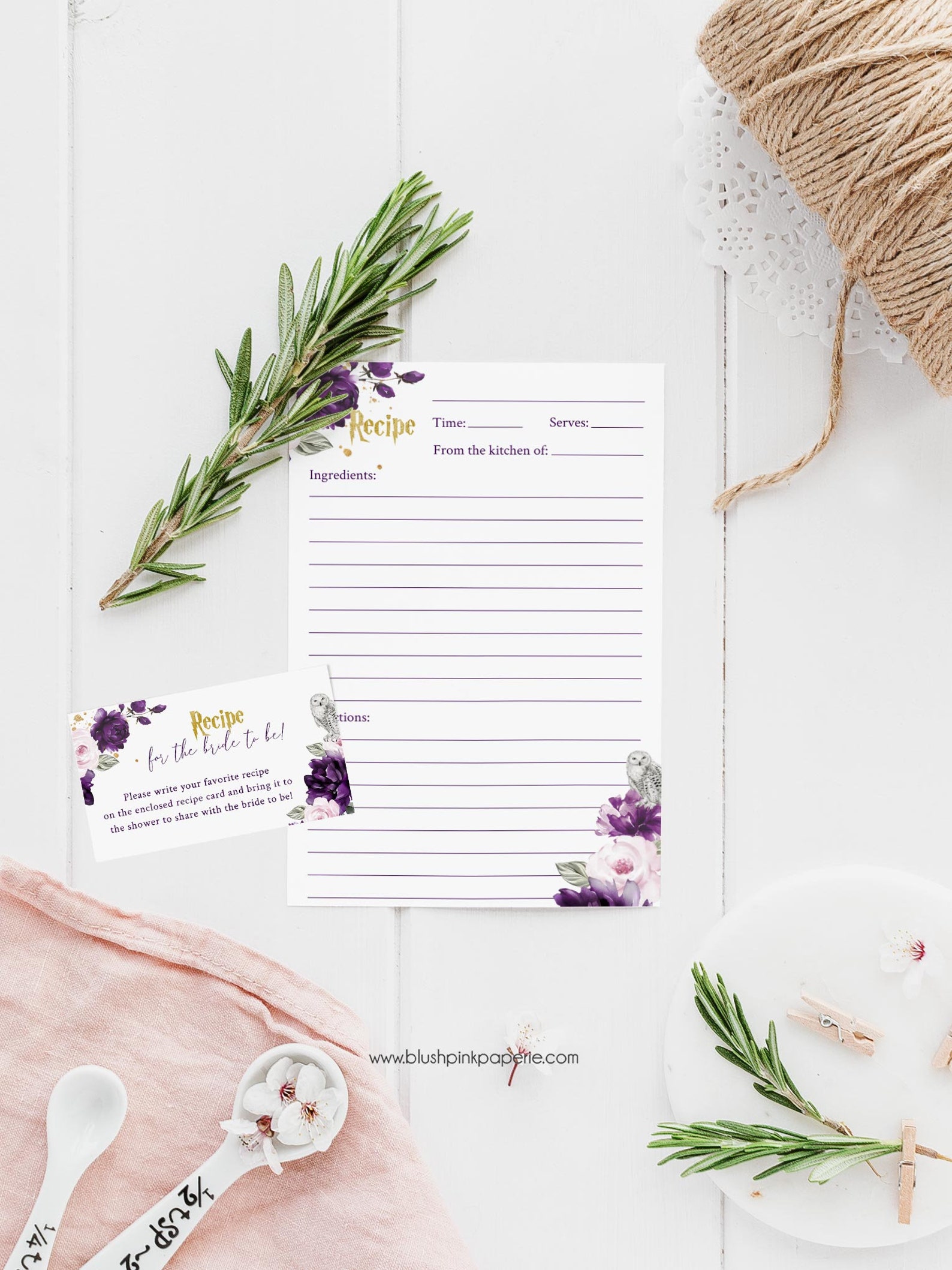 Editable Purple and Gold Vertical Recipe Card | Recipe Card Template ...