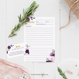 Editable Purple and Gold Vertical Recipe Card | Recipe Card Template ...