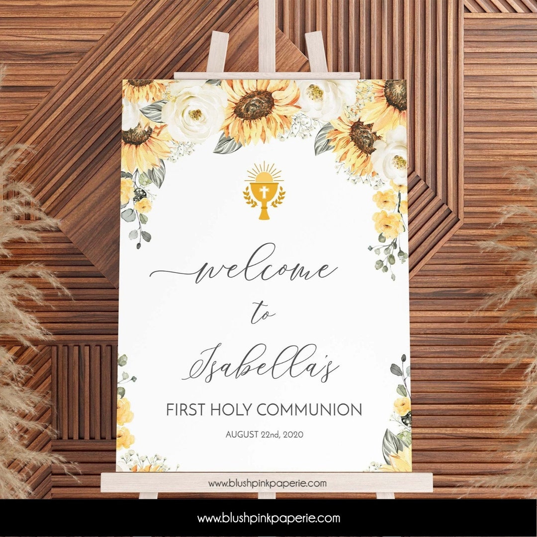 Sunflowers FHC Welcome Sign | First Holy Communion Signs | Modern ...