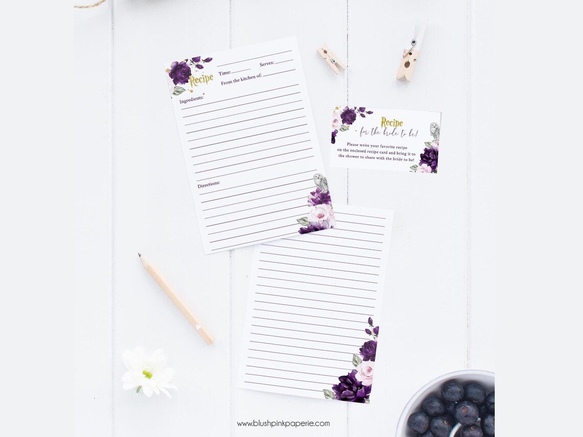Editable Purple and Gold Vertical Recipe Card | Recipe Card Template ...