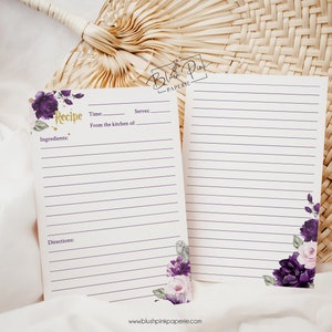 Editable Purple and Gold Vertical Recipe Card | Recipe Card Template ...