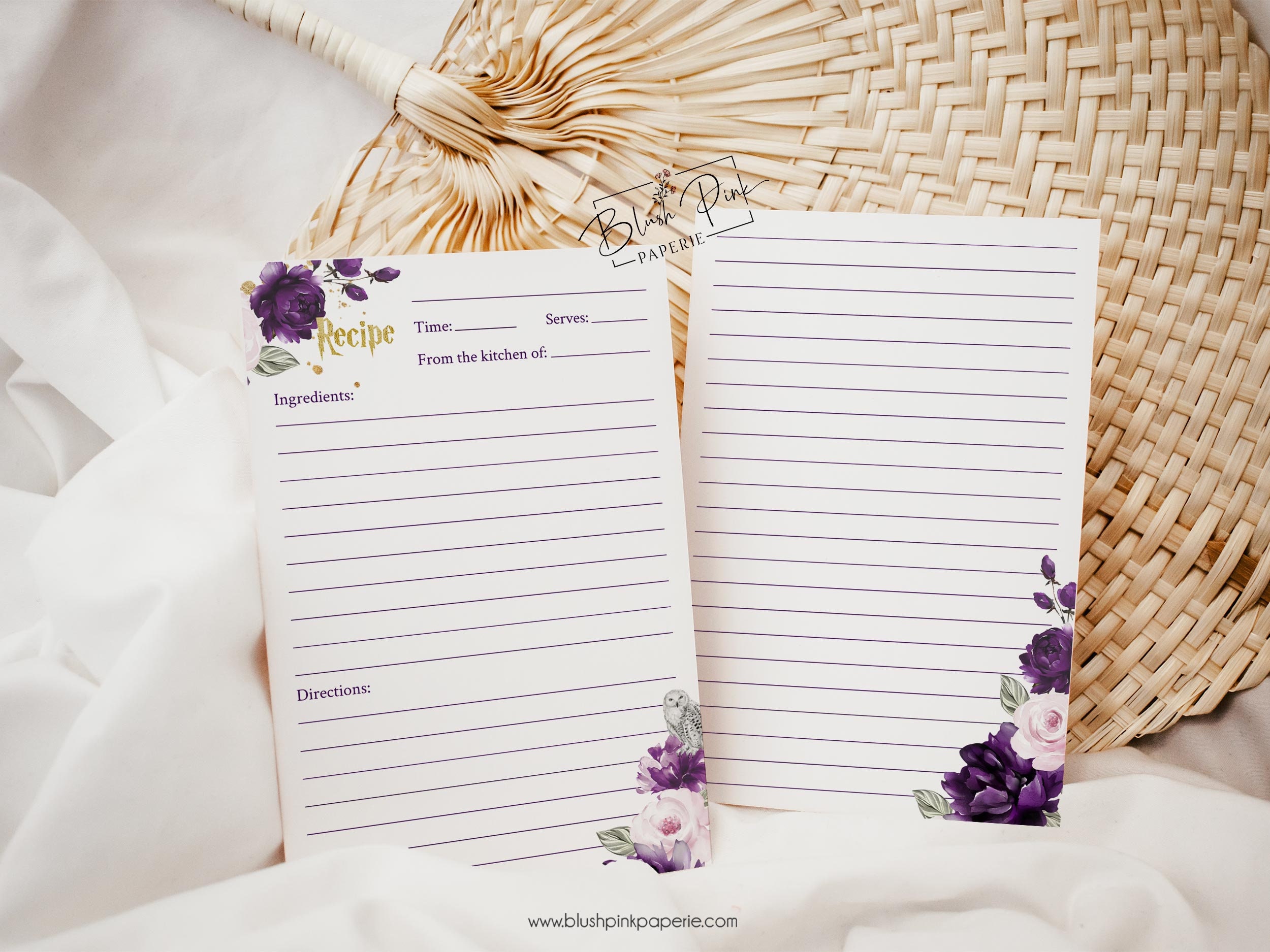 Editable Purple and Gold Vertical Recipe Card | Recipe Card Template ...