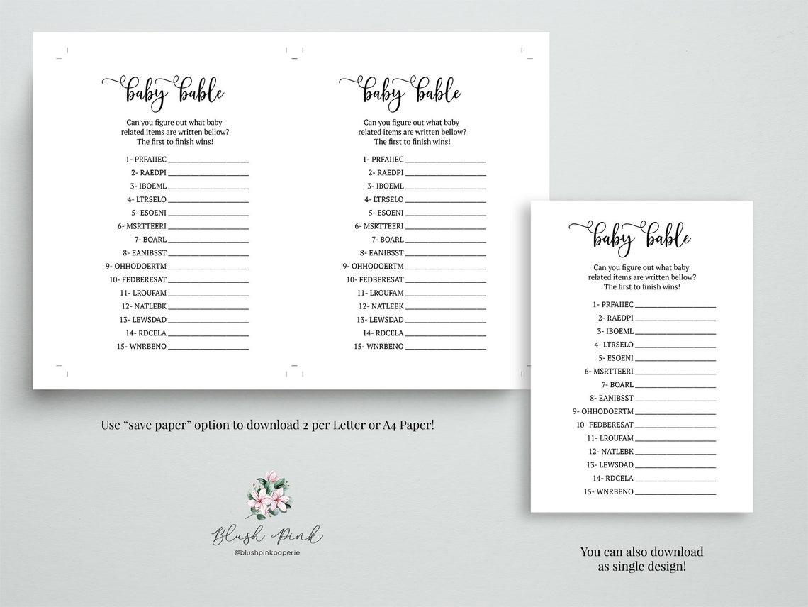 Editable Baby Word Scramble, Baby Babble Baby Shower Game, Editable ...
