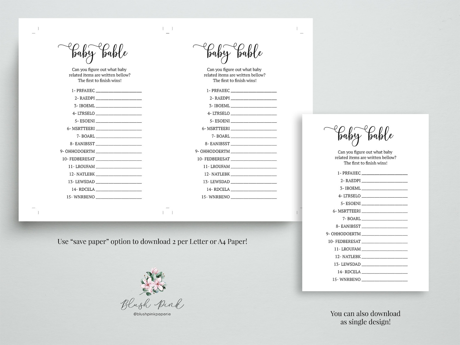 Editable Baby Word Scramble Baby Babble Baby Shower Game | Etsy