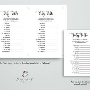 Editable Baby Word Scramble, Baby Babble Baby Shower Game, Editable ...