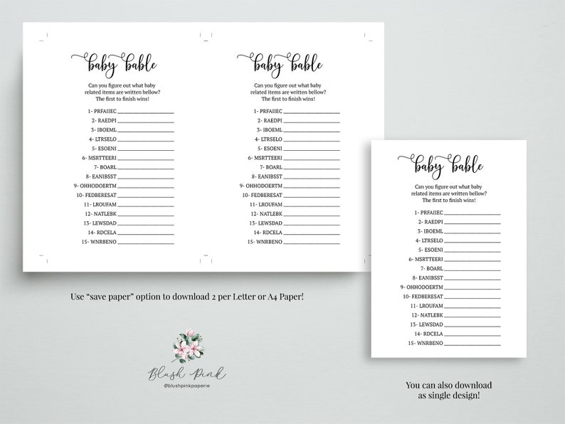 Editable Baby Word Scramble Baby Babble Baby Shower Game | Etsy