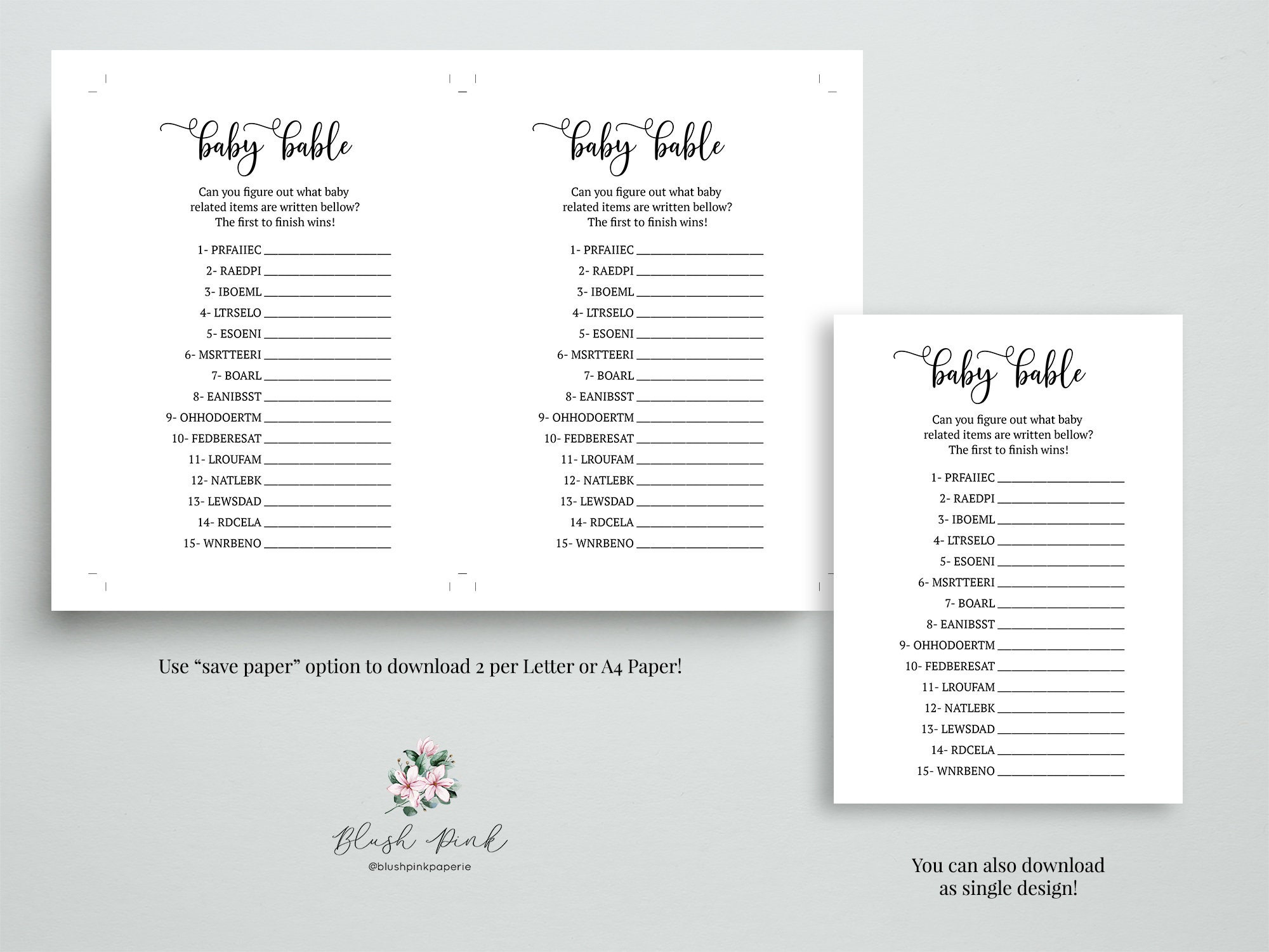 Editable Baby Word Scramble, Baby Babble Baby Shower Game, Editable ...