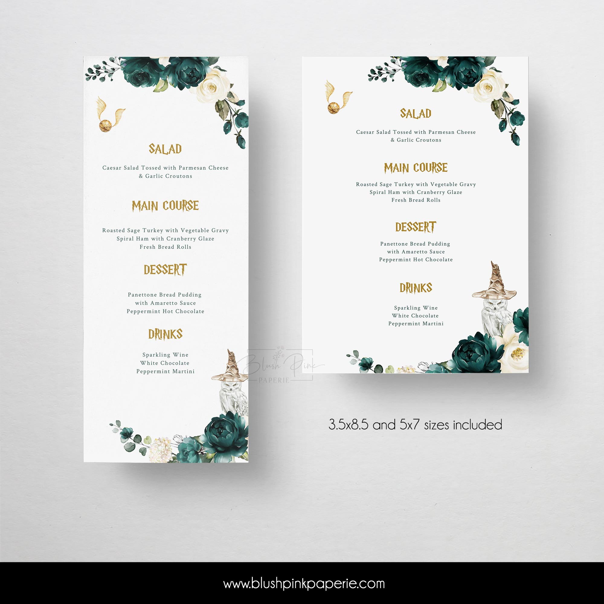 Emerald Flowers Editable Menu Template, Dark Green Florals Menu ...