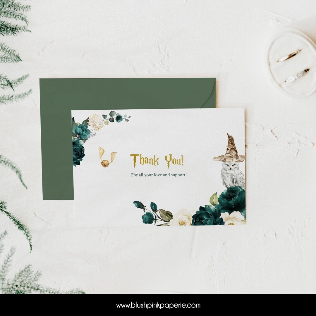 Emerald Green Thank You Card | Wizard Theme Wedding | Thank You Cards ...
