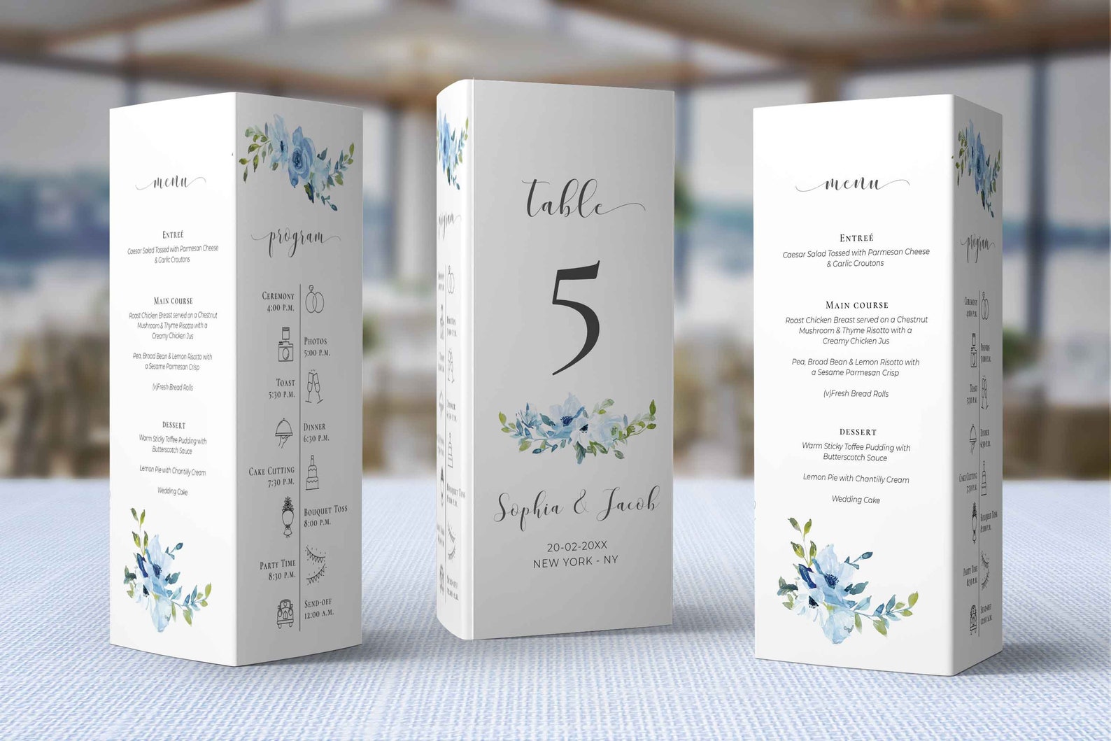 Editable Trifold Wedding Table Program, Blue Flowers Program Template ...