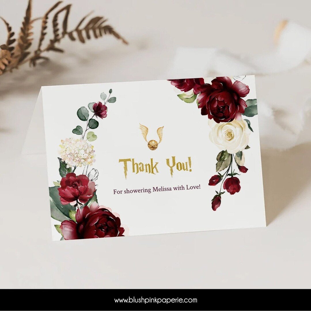 Red Flowers Thank You Card | Wizard Theme Wedding | Thank You Cards ...