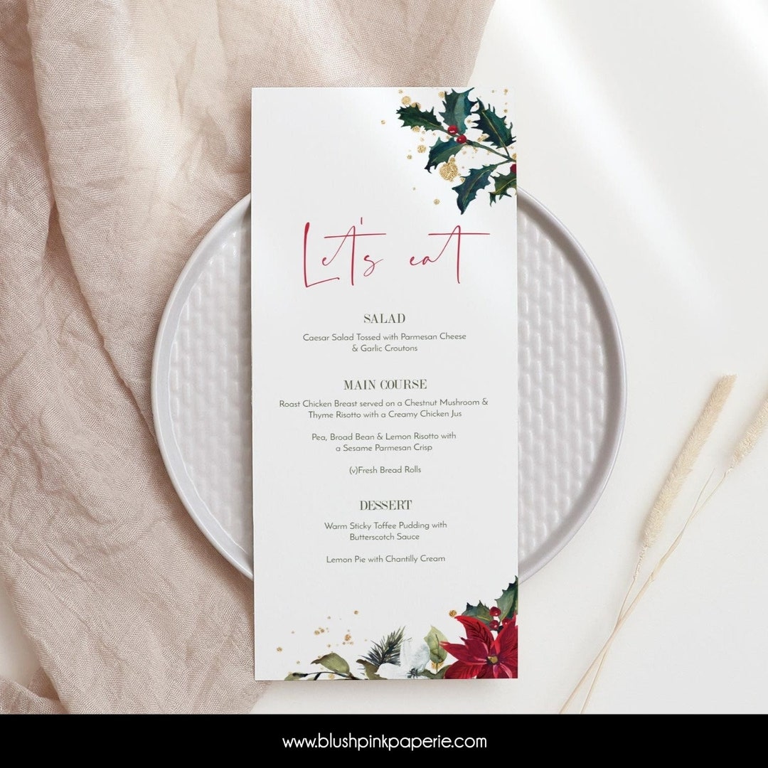 Christmas Party Menu Template, Christmas Menu Editable, Red and Green ...