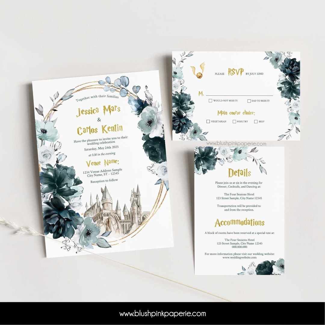 Teal Wizard Wedding Invitation | Magical Wedding | 3pcs Suite Wedding ...
