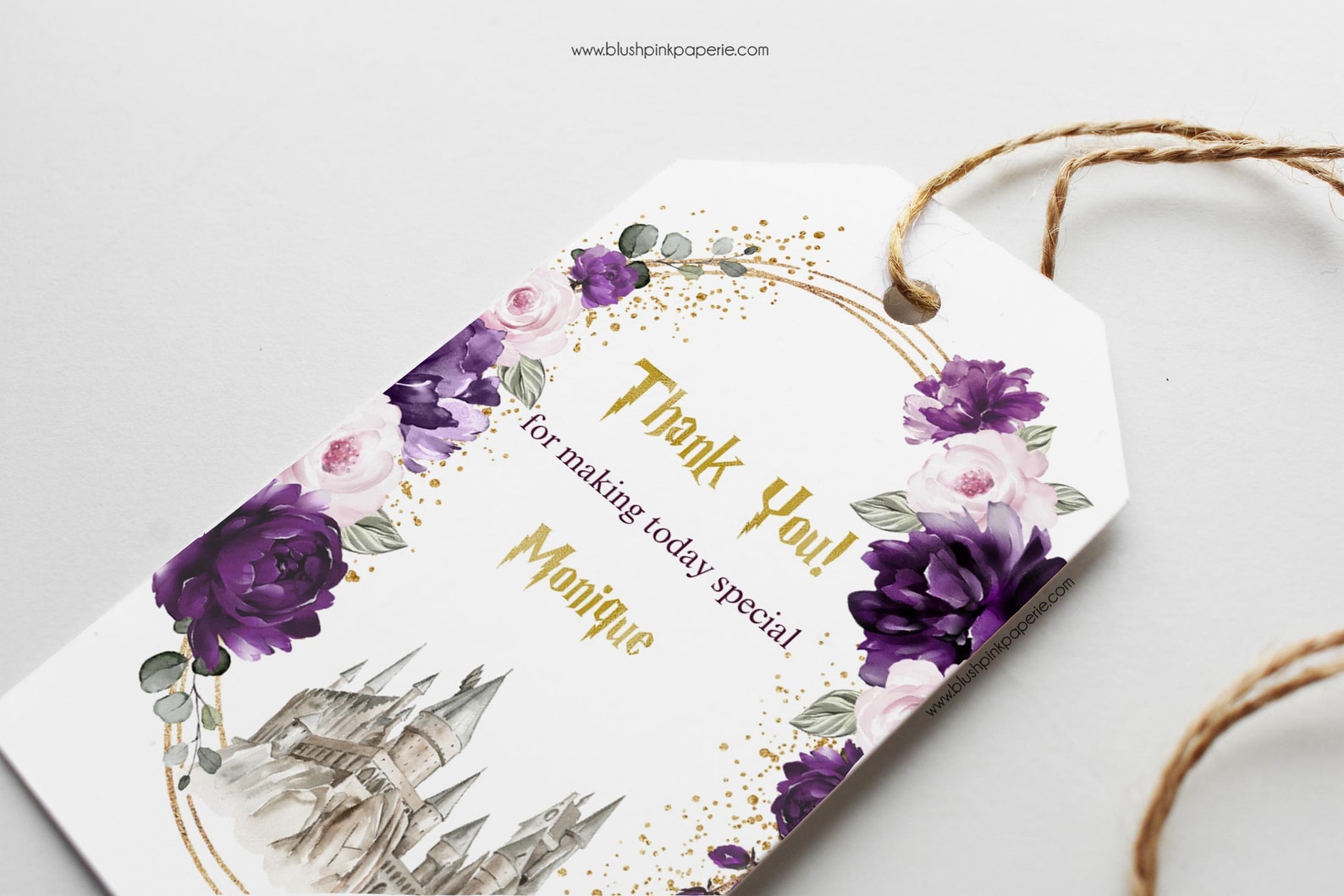 Editable Purple and Gold Favor Tag Template | Favor Tags DIY Template ...