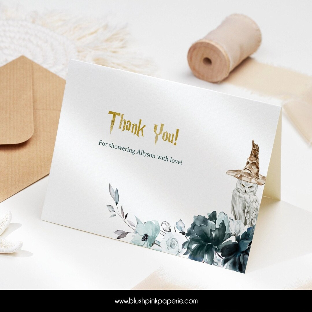 Teal Wizard Thank You Card | Magical Wedding | Bridal Shower Thank You ...