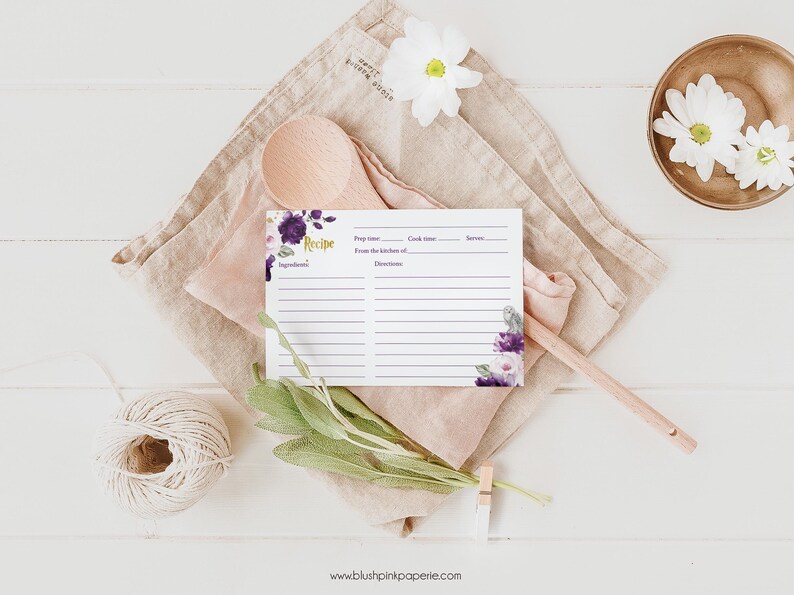 Editable Purple and Gold Recipe Card | Recipe Card Template | Recipe ...
