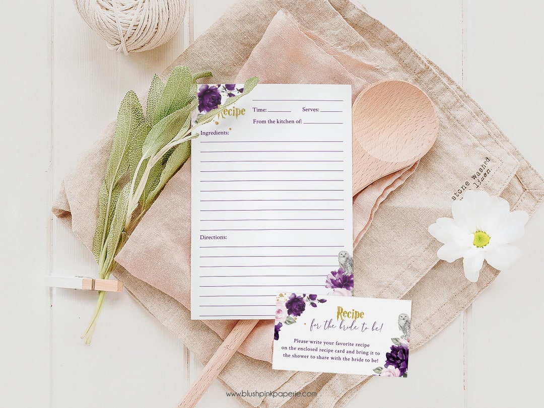 Editable Purple and Gold Vertical Recipe Card Recipe Card - Etsy