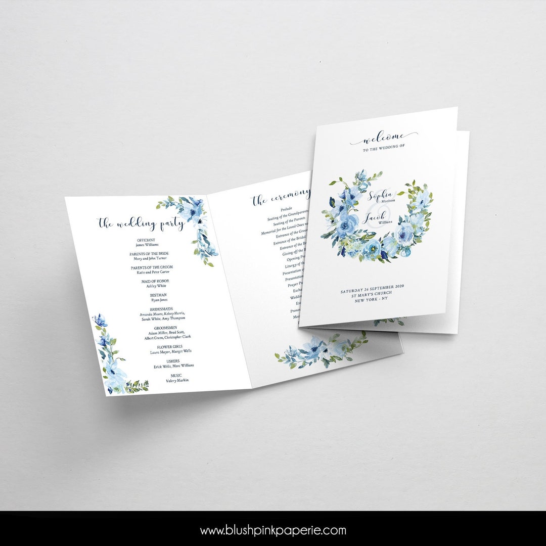 Editable Blue Bifold Wedding Program Template Navy Wedding - Etsy
