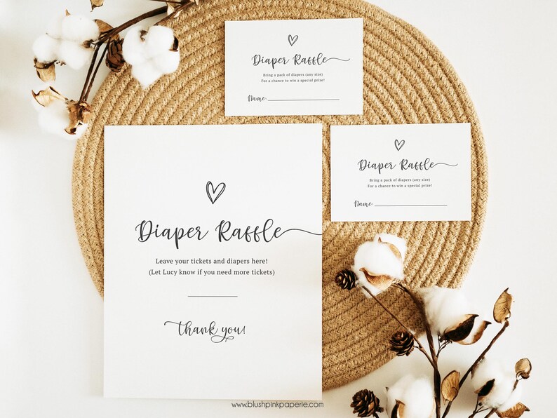 Minimalist Diaper Raffle Template | Calligraphy Baby Shower Templates ...