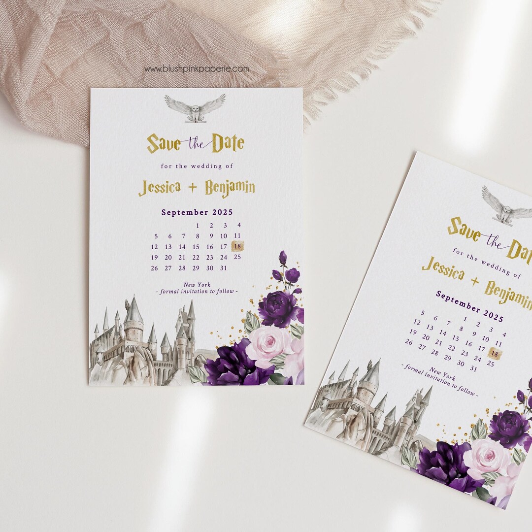 Purple and Gold Wizard Calendar Save the Date Wizard Bridal - Etsy
