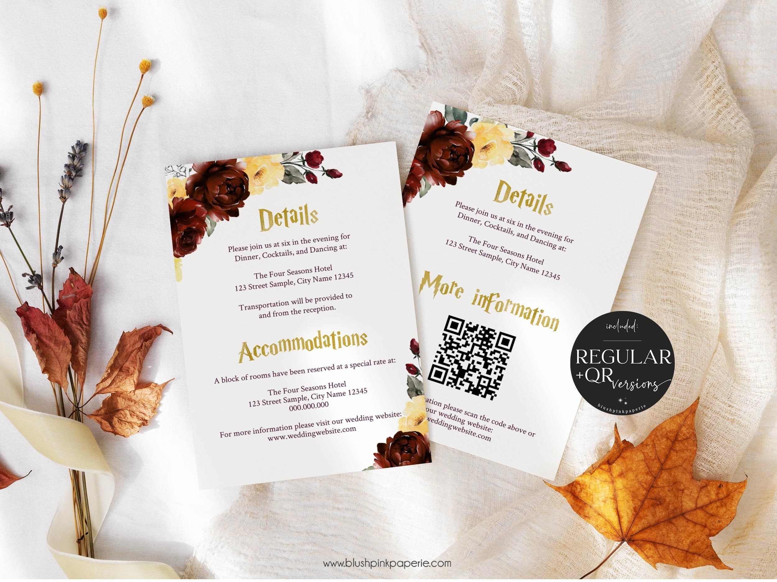 Editable Burgundy and Yellow Wizard Details Card Enclosure - Etsy