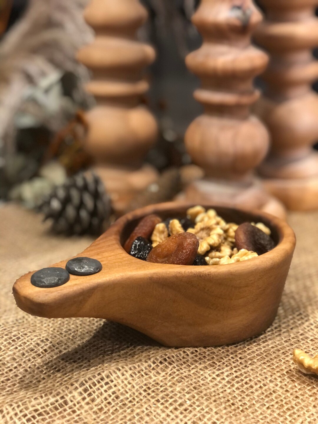 Wooden Small Handle Snack Plate Set / Wooden Candy Walnut Bowl Plate ...