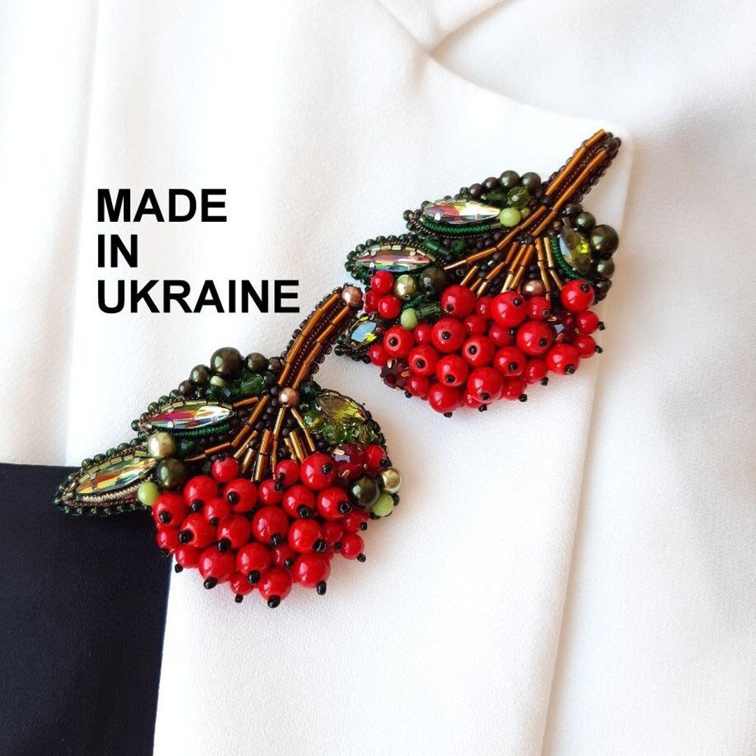 Ukraine Viburnum Pin, Designer Berries Brooch, Guelder Rose Beaded ...