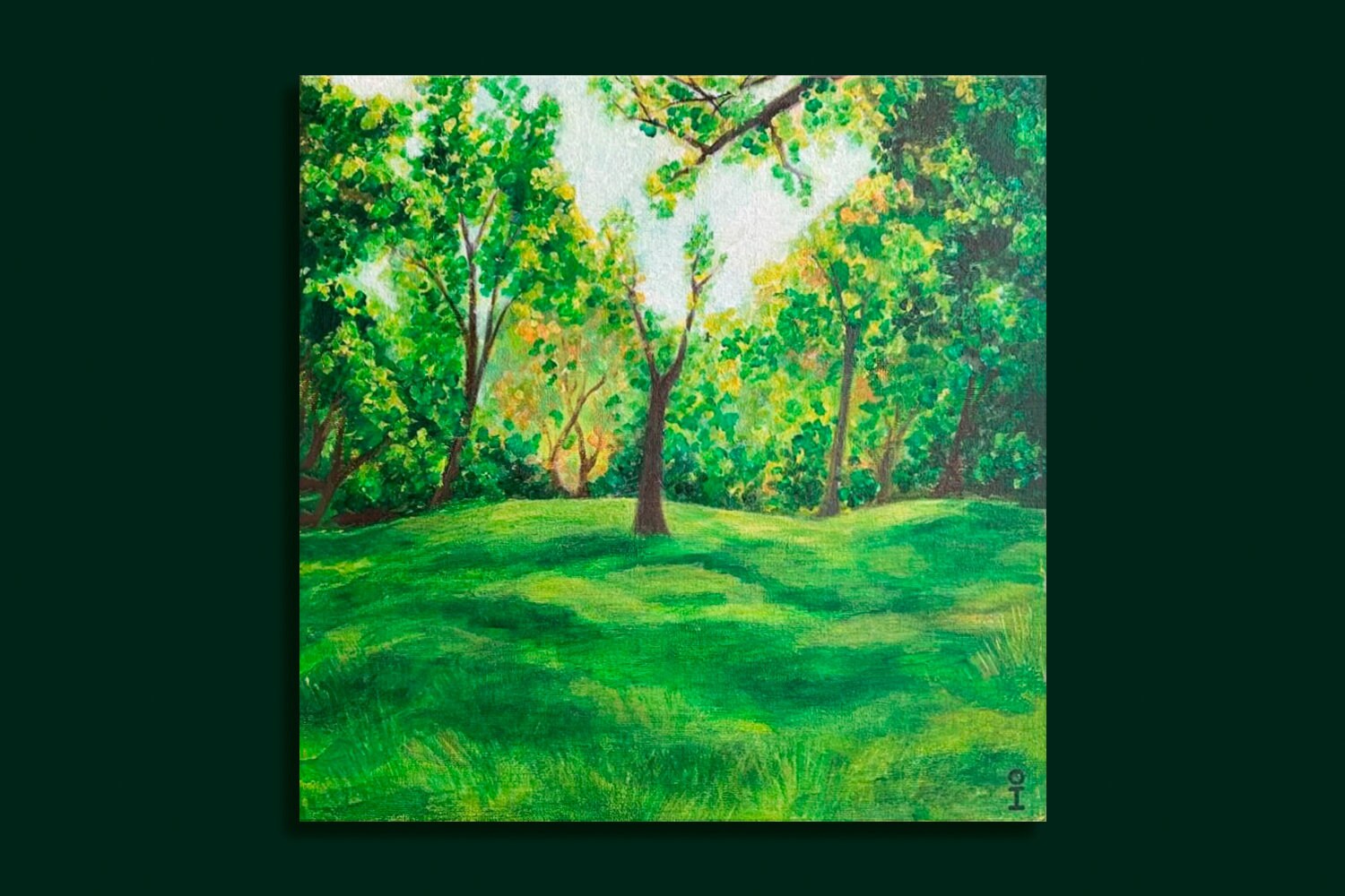 Green tree painting Landscape art Original signed artwork | Etsy