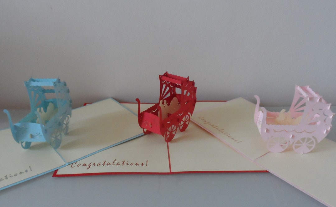 New Baby Boy Girl in Pram 3D Pop up Card Blue pink or Red - Etsy