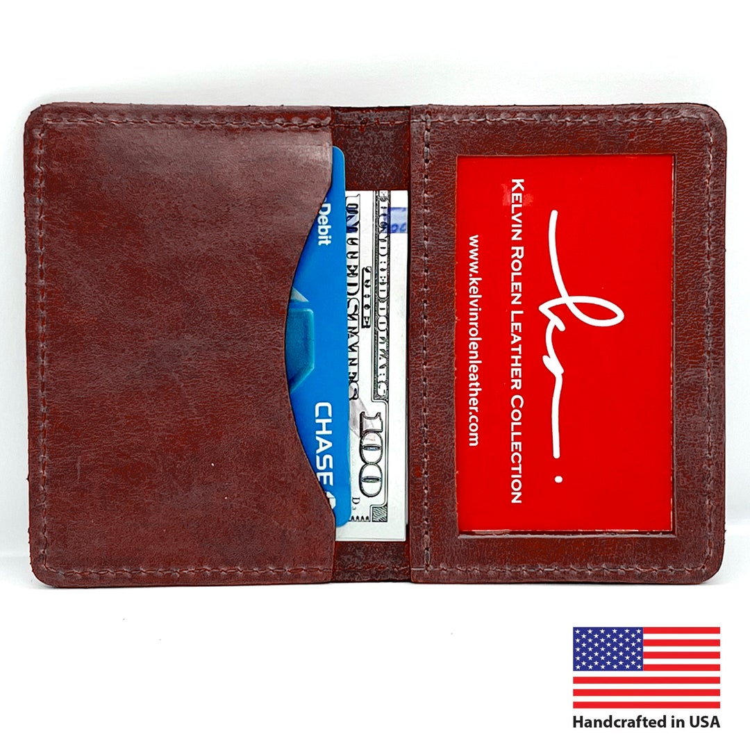 Top Grain Leather 100% Handmade ID Card Wallet, Bifold Wallet, Front ...