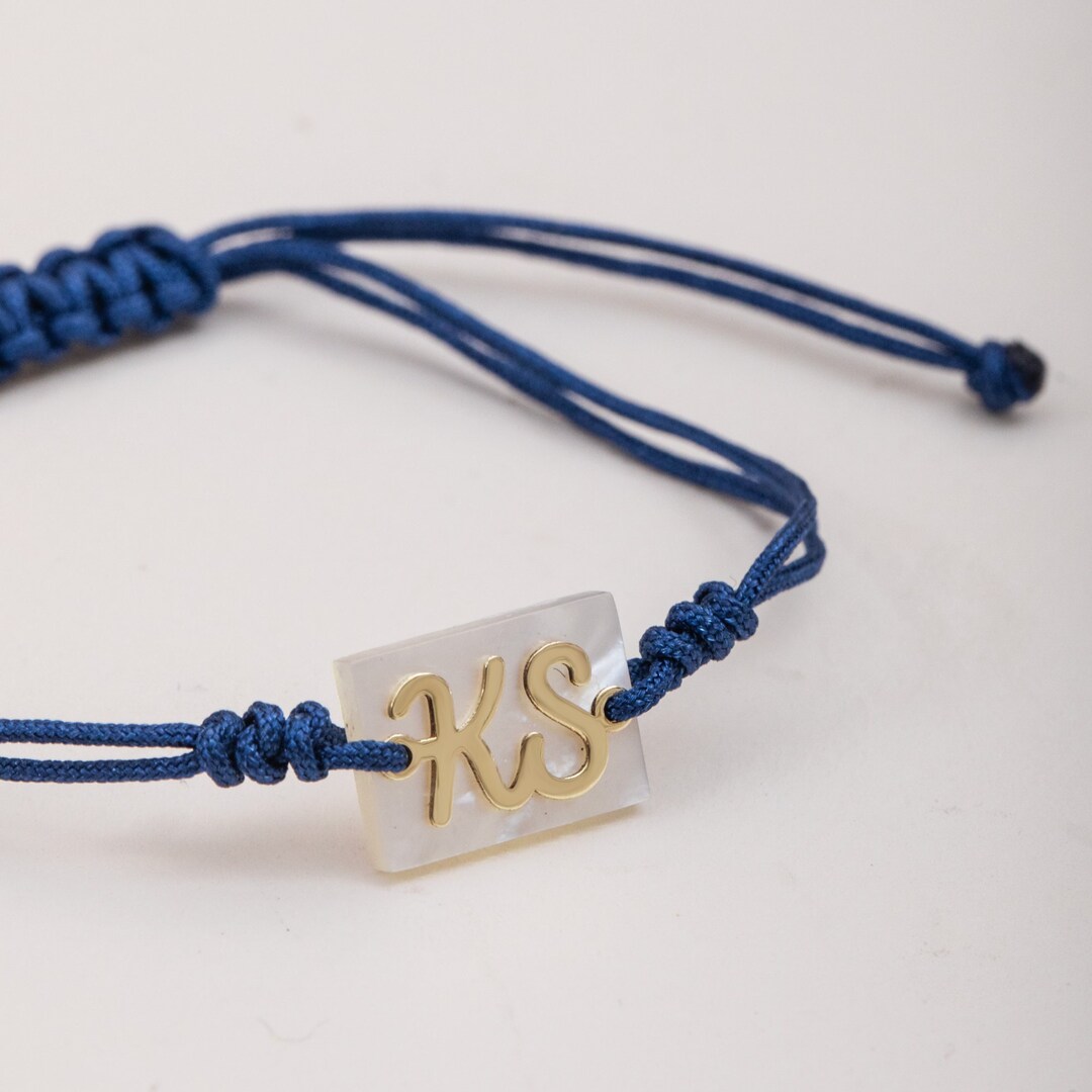 Two Initial Cord Bracelet 14K 18K Real Solid Gold Initial - Etsy