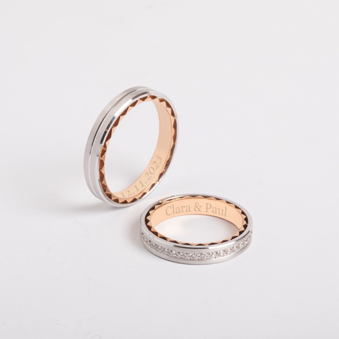 14K 18K Solid Gold Eternity Wedding Band, CZ Wide Band Ring, Custom Two ...