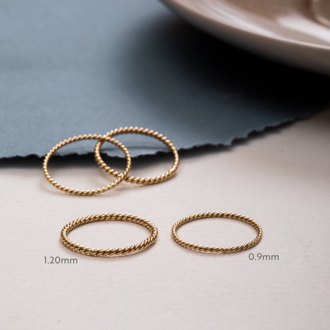 Twisted Rope Solid Gold Ring, Stacking Wedding Band, Dainty Textured ...