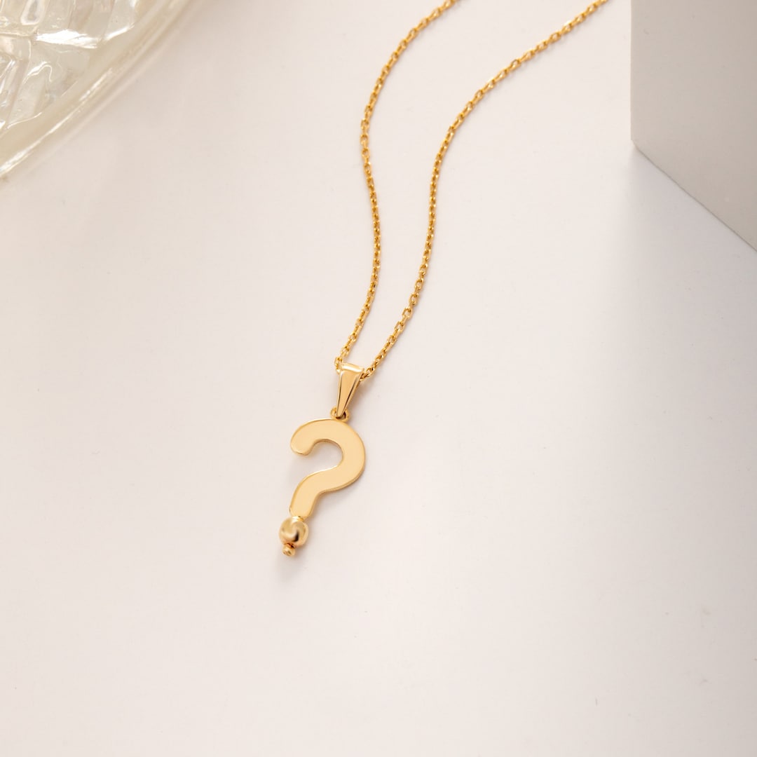 Question Mark Necklace 14K or 18K Real Solid Gold, Elegant ...