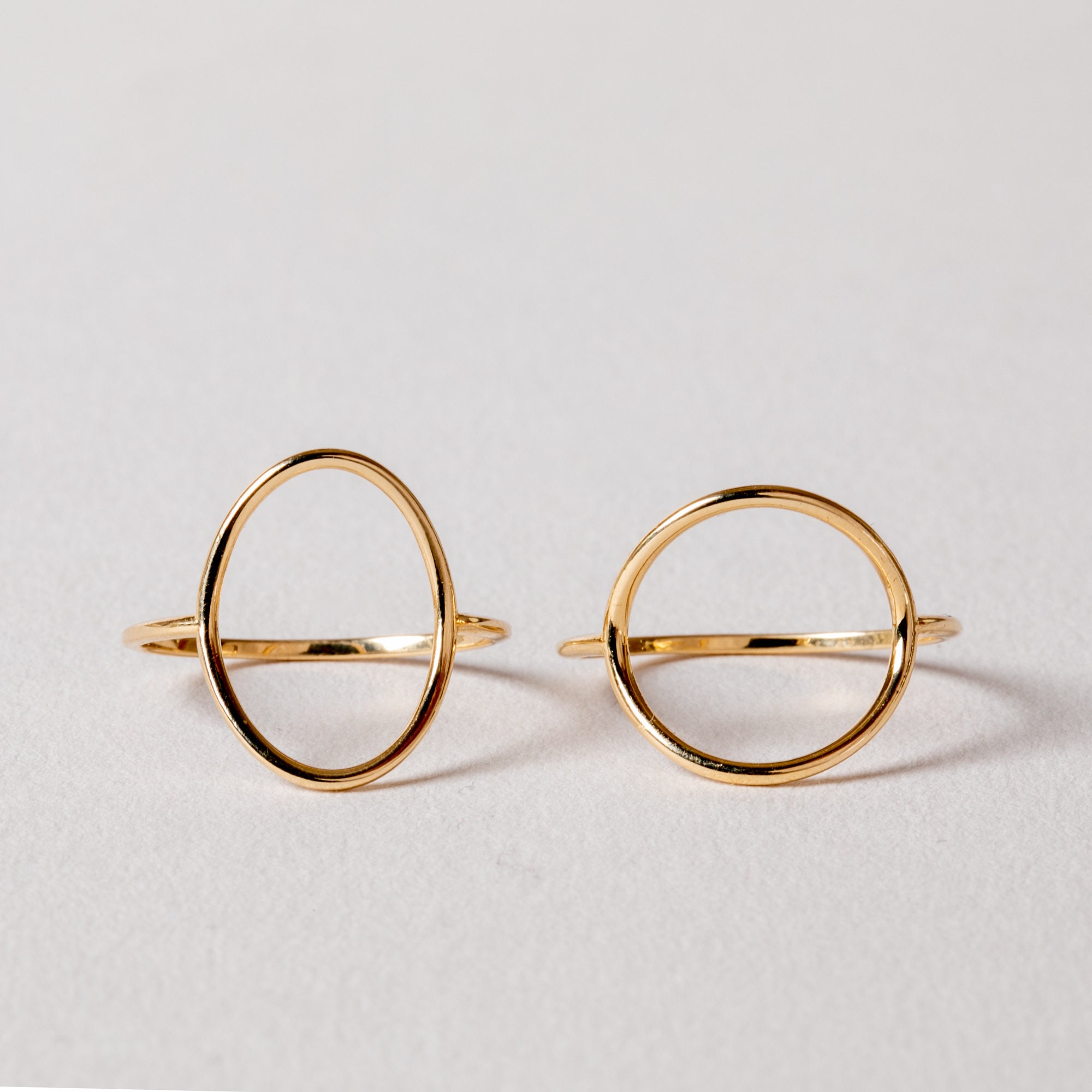 Open Circle Oval Ring 14K 18K Real Gold Minimalist Dainty | Etsy