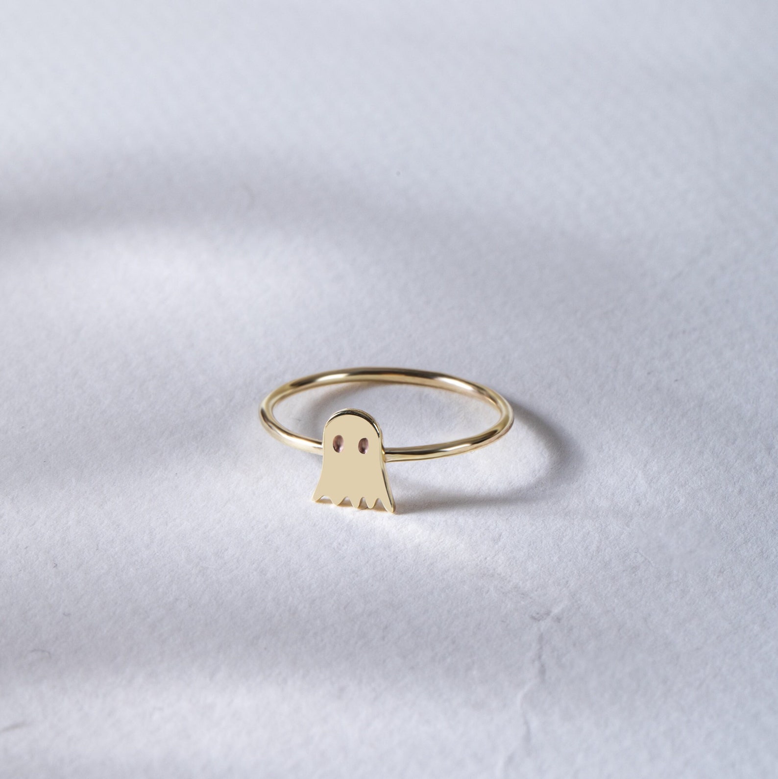 14K 18K Real Solid Gold Ghost Ring, Cute Ghost Ring for Halloween ...