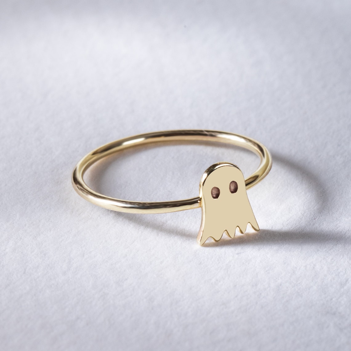 Solid 14k Gold Little Ghost Ring, Minimalist Spooky Jewelry, Dainty ...