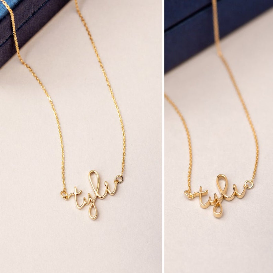 Custom Script Name Necklace 14K Real Gold, Script Font Signature Name ...