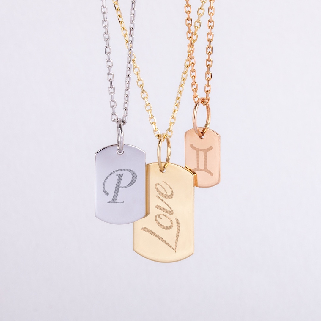 Personalized Rectangular Bar Necklace 14K 18K Solid Gold, Custom ...