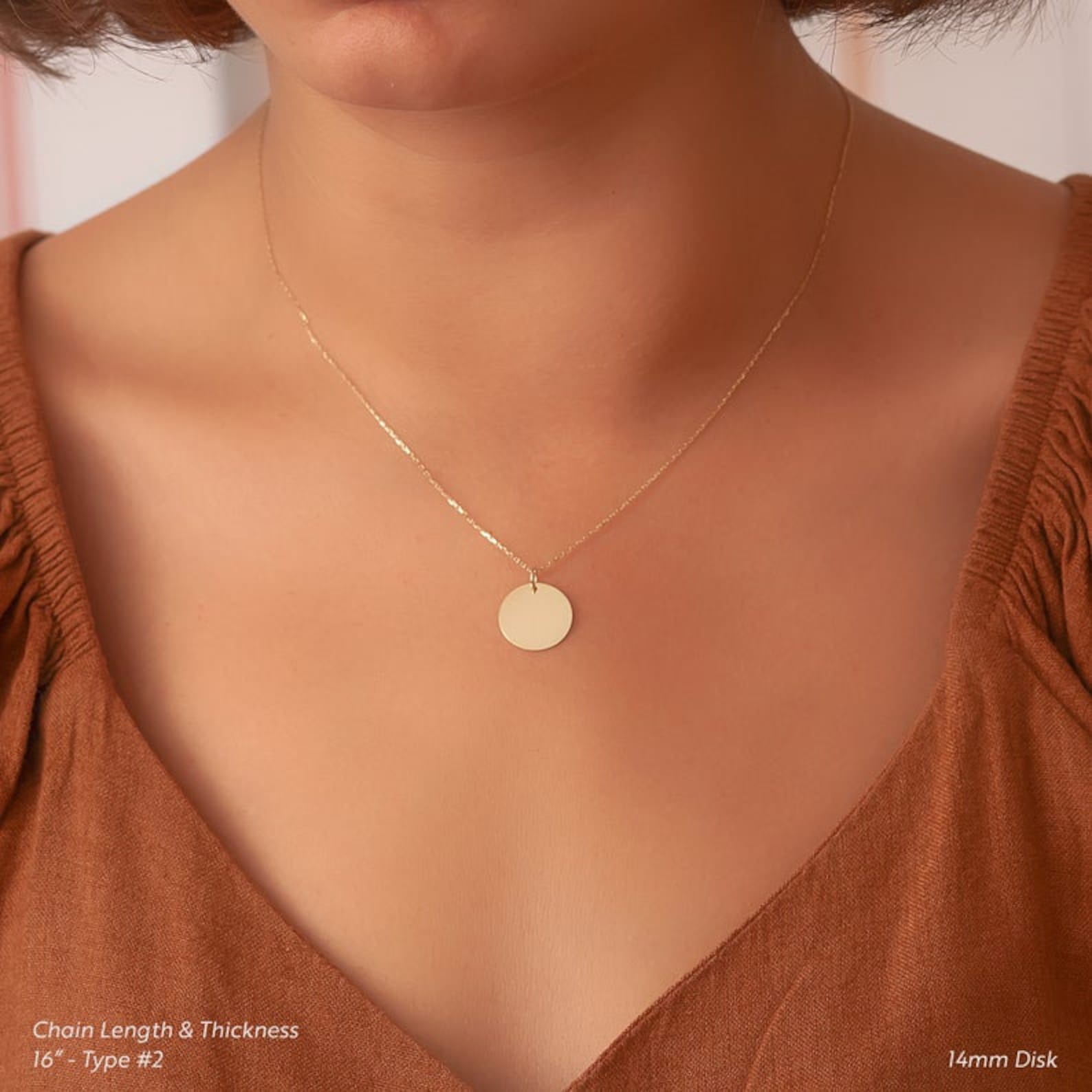 Custom Engraved Disc Necklace 14K Real Gold, 2 Side Engravable Disk ...