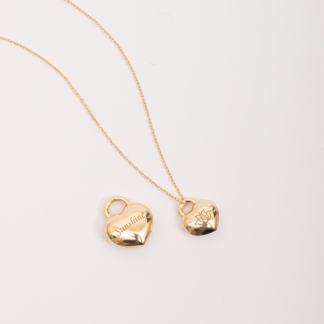 Custom Engrave Heart Necklace in 14K Real Gold, Valentine's Day Gifts ...