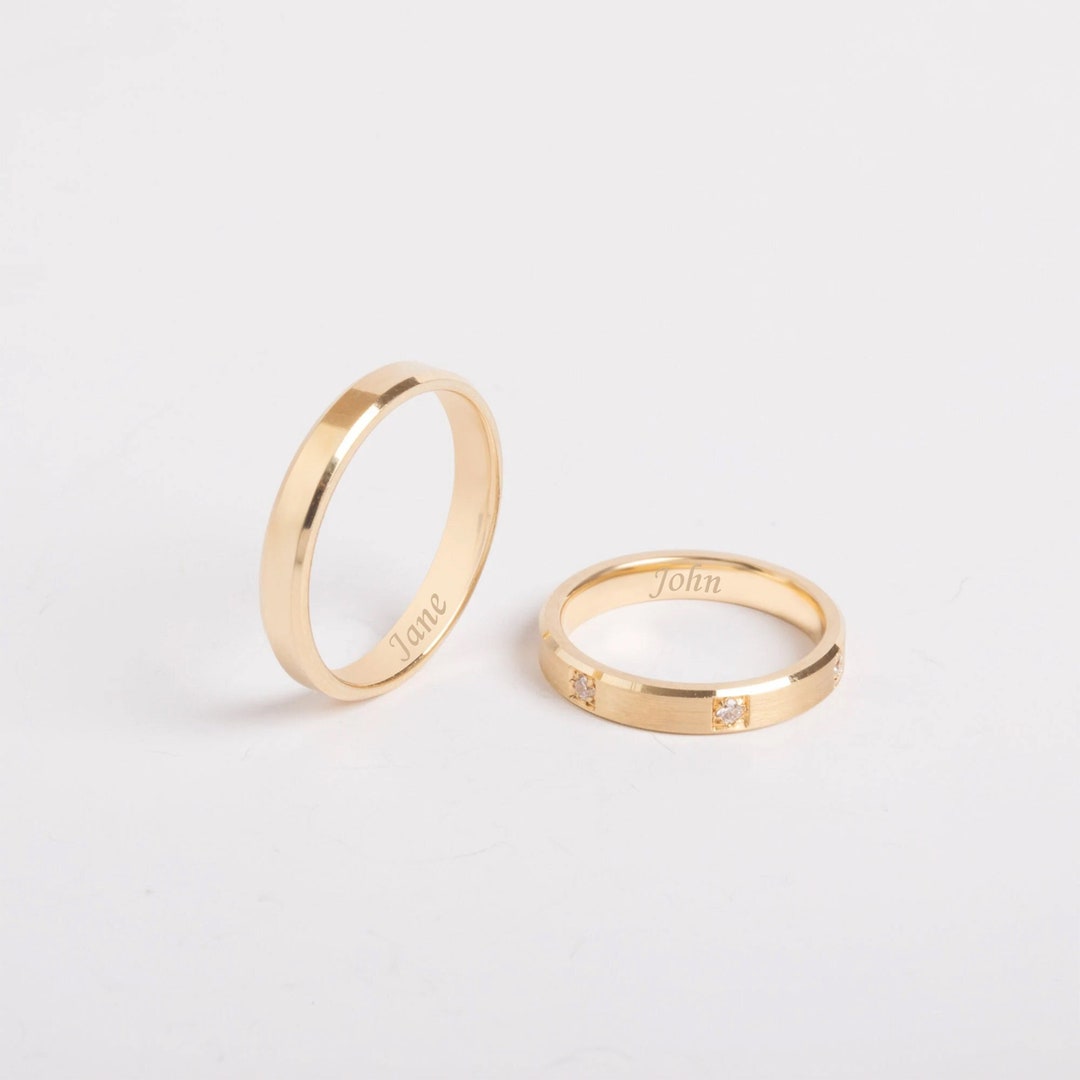 14K 18K Real Gold Wide Band Ring, 3.50mm Scattered CZ Wedding Band Her ...